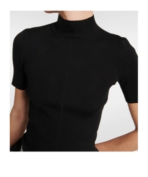 Oscar De La Renta Ribbed-knit Silk-blend Short-sleeve High-neck Top
