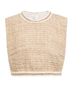 Giambattista Valli Embellished Tweed Crop Top - Nude