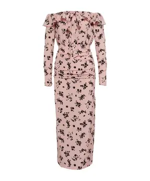 Alessandra Rich Floral Off-shoulder Silk Midi Dress - Light Pink