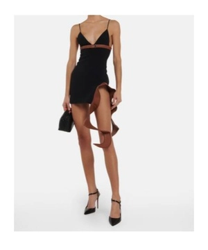 David Koma Leather-trimmed Cady Minidress