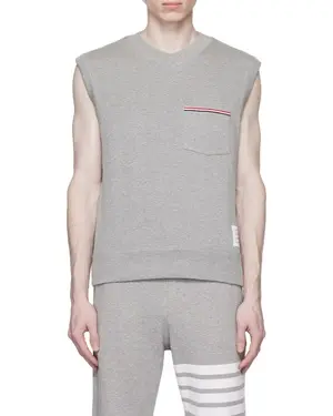 Thom Browne Grey Cotton Vest With Striped Pocket