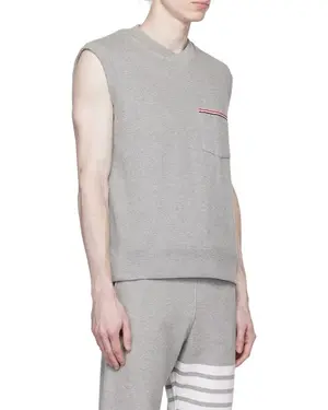 Thom Browne Grey Cotton Vest With Striped Pocket
