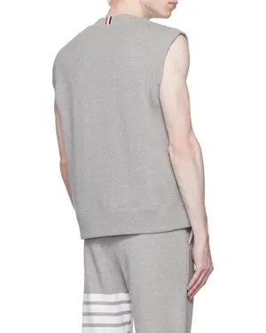Thom Browne Grey Cotton Vest With Striped Pocket