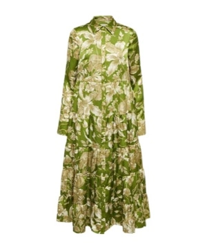 Erdem Palmira Floral Hammered Satin Midi Dress - Green