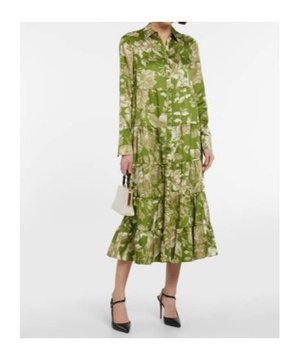 Erdem Palmira Floral Hammered Satin Midi Dress - Green