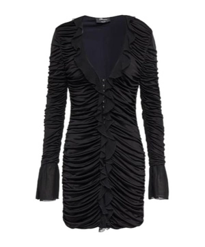 Blumarine Deep V-neck Ruched Minidress - Black