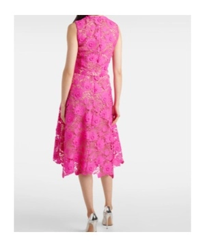 Oscar De La Renta Floral Lace Midi Dress With Belt - Pink
