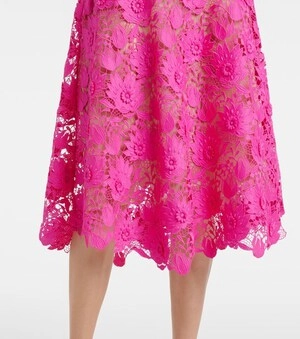 Oscar De La Renta Floral Lace Midi Dress With Belt - Pink