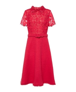 Oscar De La Renta Gardenia Guipure And Tweed Midi Dress - Red