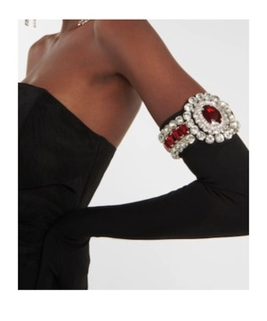 David Koma Sleeveless Ruched Moir Mini Dress With Embellished Gloves