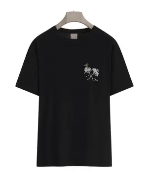 Dior T-shirt With Flower Bee Embroidery, Relaxed Fit - Black