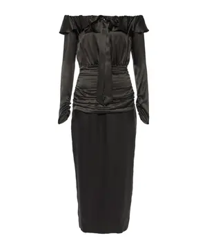 Alessandra Rich Off-shoulder Silk Midi Dress - Black