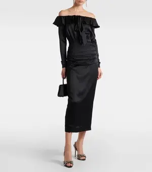 Alessandra Rich Off-shoulder Silk Midi Dress