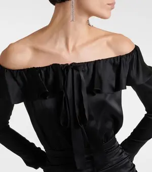 Alessandra Rich Off-shoulder Silk Midi Dress