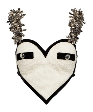 AREA Heart Embellished Bouclé Crop Top - White