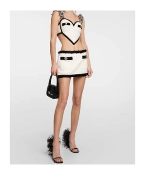 AREA Heart Embellished Bouclé Crop Top