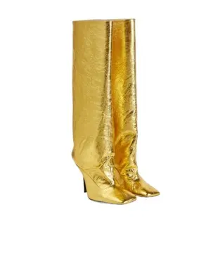 Attico Sienna Crinkled Laminated Leather Knee-high Boots - Yellow