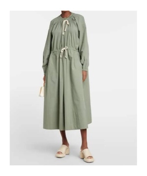 JIL SANDER Drawstring Cotton Poplin Midi Dress