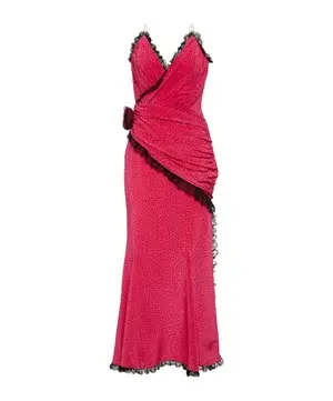 Alessandra Rich Floral-applique Silk Maxi Dress - Fuchsia/black