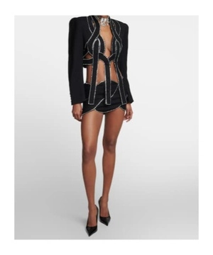 AREA Latticed Embellished Wool Miniskirt