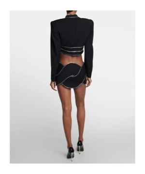 AREA Latticed Embellished Wool Miniskirt