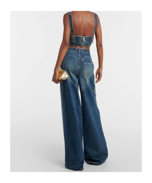 AREA Claw Embellished Denim Bustier