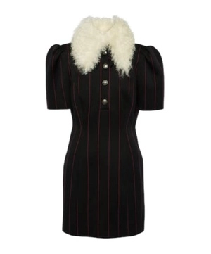 Alessandra Rich Pinstripe Collared Wool-blend Minidress - Black/red