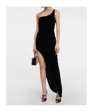 Alessandra Rich One-shoulder Velvet Maxi Dress