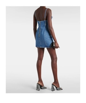 AREA Crystal Embellished Denim Mini Dress