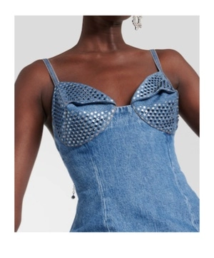 AREA Crystal Embellished Denim Mini Dress