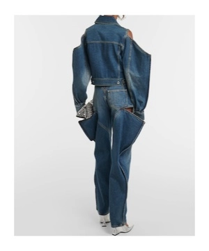AREA Denim Jacket With Decorative Cutouts