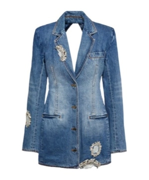 AREA Embellished Cutout Denim Blazer - Blue