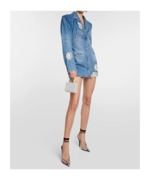 AREA Embellished Cutout Denim Blazer