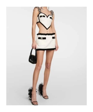 AREA Embellished Boucle Miniskirt