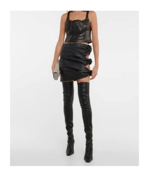 Magda Butrym Leather Cut Out Skirt With Rose Embellishments