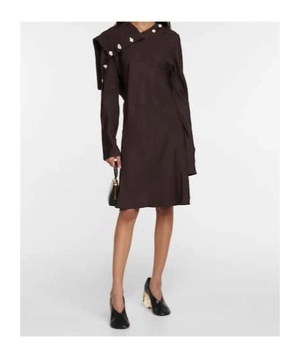 JIL SANDER Mockneck Padded Taffeta Mididress