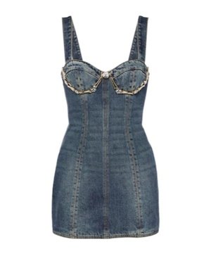 AREA Claw Embellished Denim Minidress - Blue