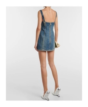AREA Claw Embellished Denim Minidress
