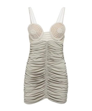 Magda Butrym Ruched Crochet And Jersey Minidress - Gray