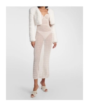 Magda Butrym Hand-crocheted Cotton And Linen Blend Midi Dress - Nude