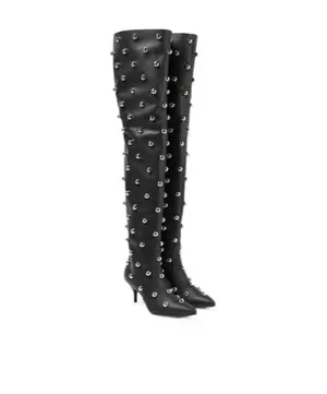 Magda Butrym Embellished Leather Over The Knee Boots - Black
