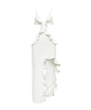 David Koma Ruffle-trimmed Asymmetrical Cutout Midi Dress - White