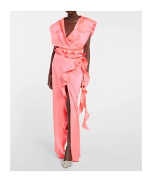David Koma Ruffle Satin Wrap Gown