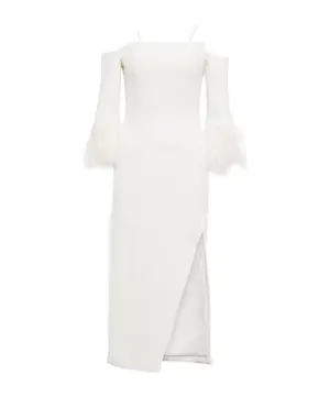 David Koma Feather-trimmed Midi Dress - White