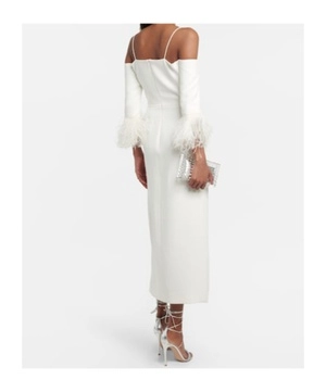 David Koma Feather-trimmed Off-shoulder Midi Dress