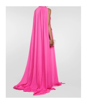 SAFIYAA LONDON Draped Chiffon Cape Gown