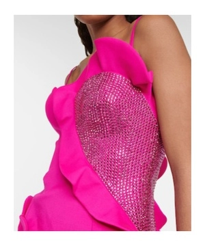 AREA Embellished Wool Crepe Mini Dress