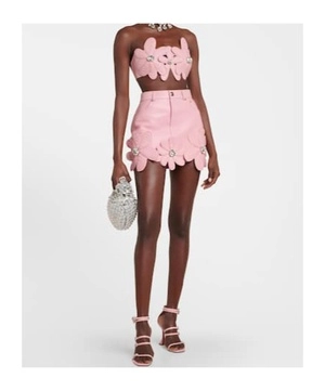 AREA Mussel Flower Embellished Leather Strapless Top