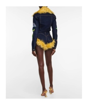 AREA Mohair-trimmed Cropped Denim Jacket