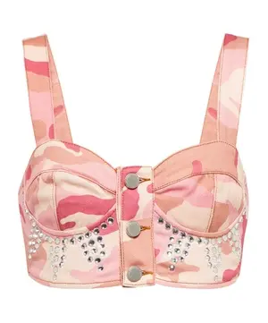 Alessandra Rich Camouflage-patterned Cotton Bra Top - Pink